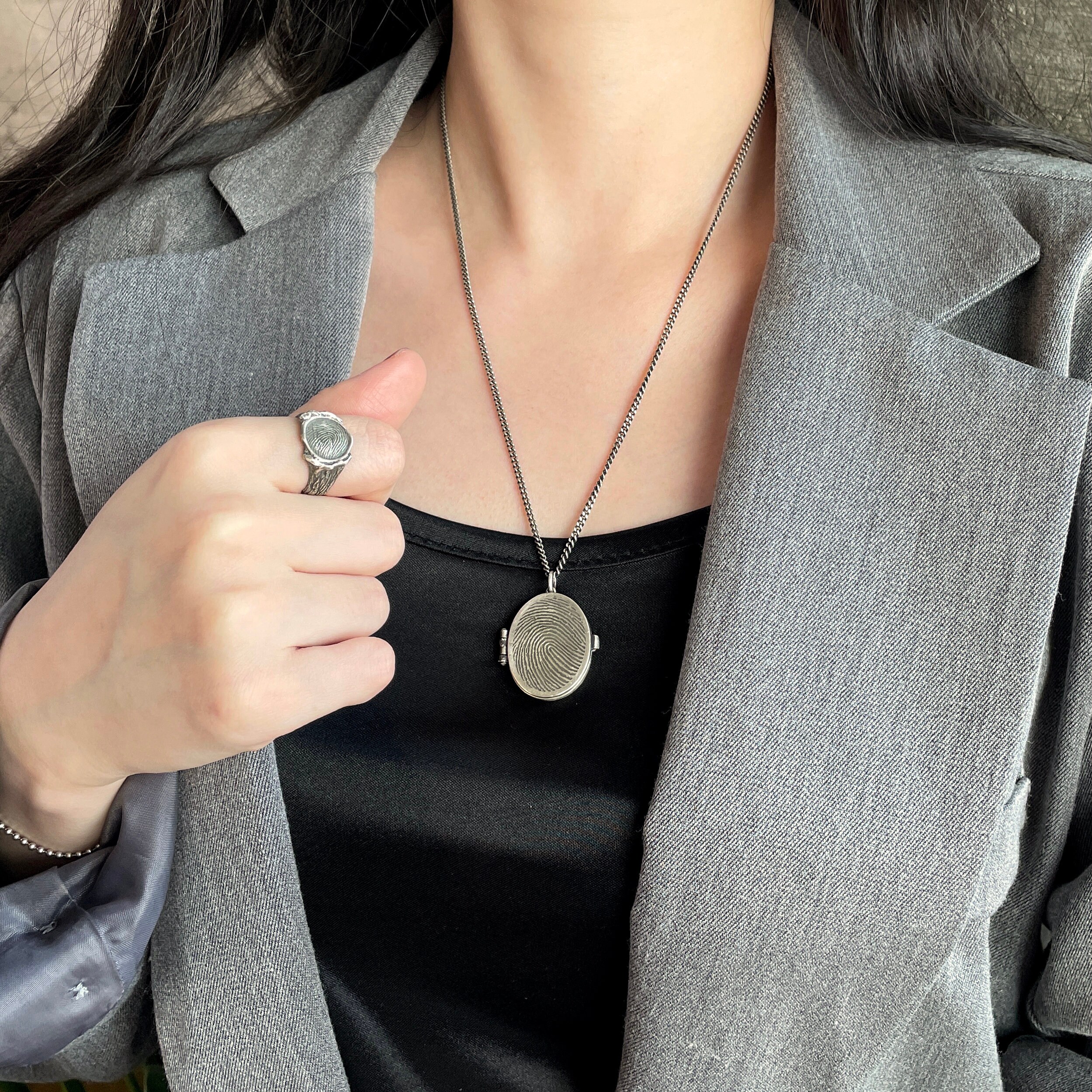 Fingerprint Locket Necklace Locket with Photo Sterling | Etsy