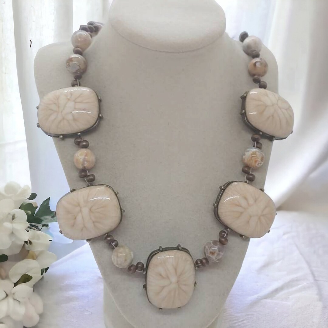 Beige Necklace for Her - Jeweled Necklace - One of A Kind Necklace ...