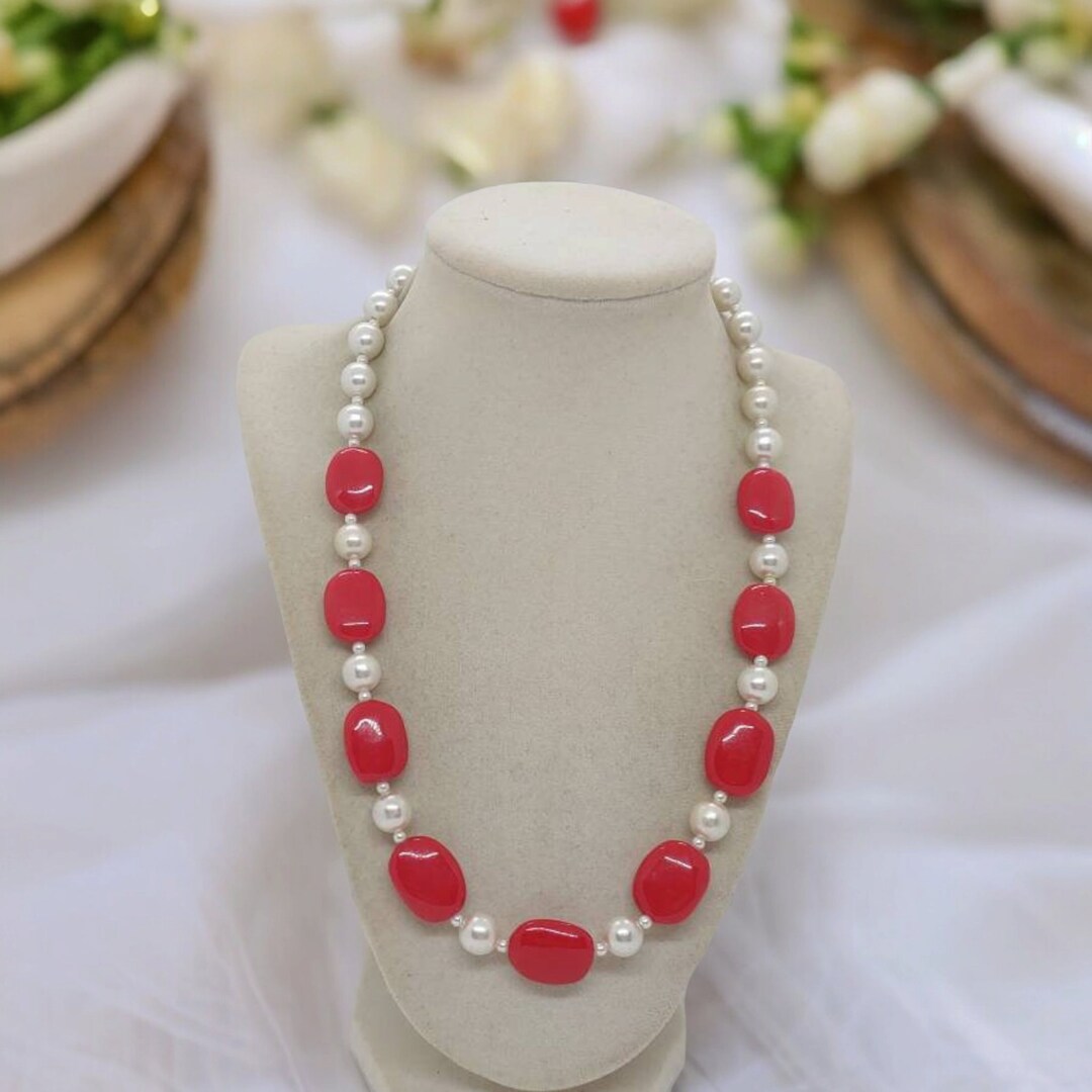 Pearl Necklace - Red Necklace for Her - One of A Kind Necklace ...