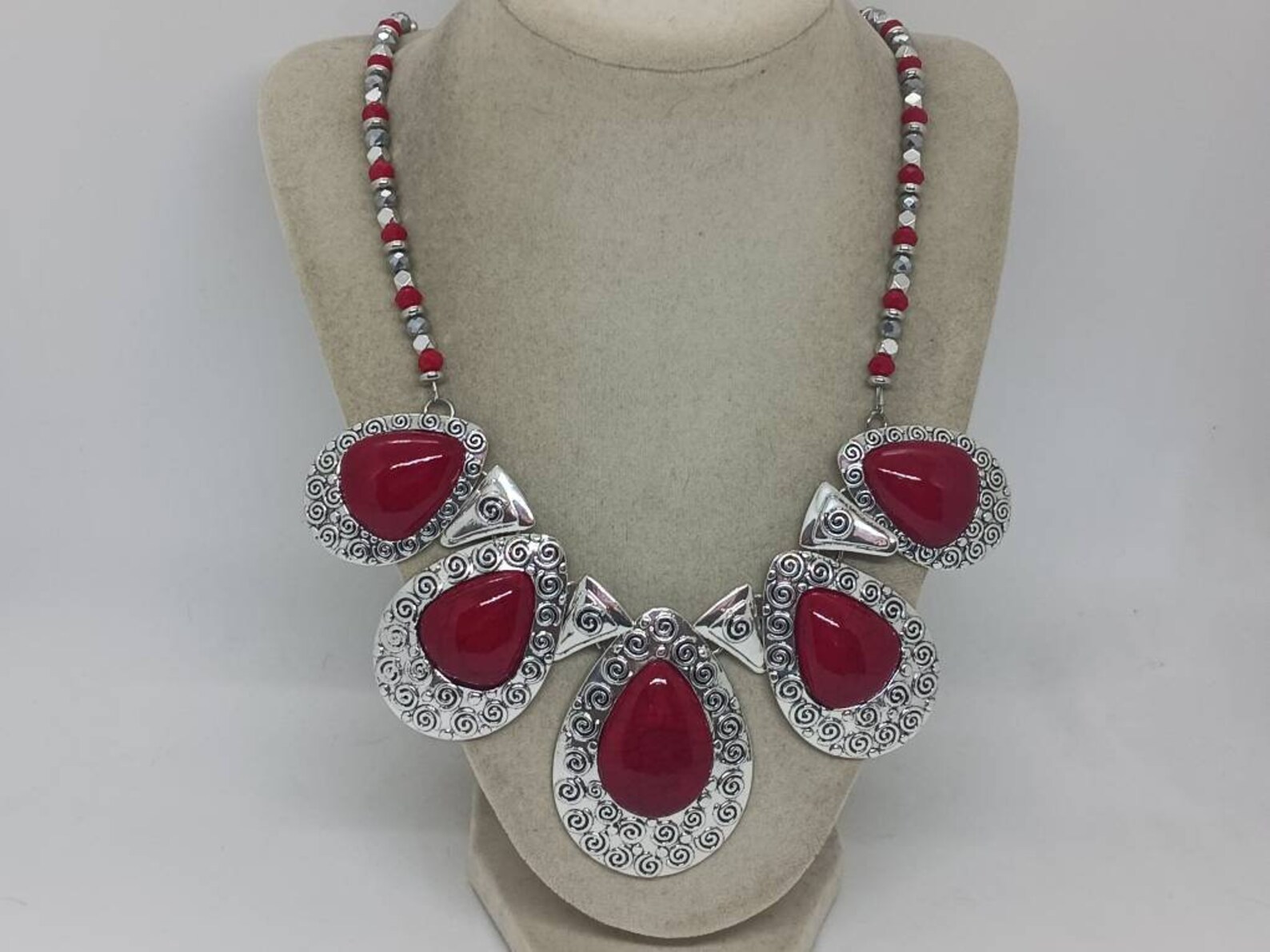 Red Stone Necklace - One of A Kind Necklace - Jeweled Necklace ...