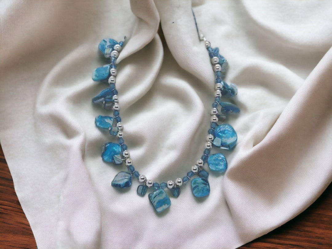 Blue Shell Necklace for Her - Shell Necklace - Multicolored Necklace ...