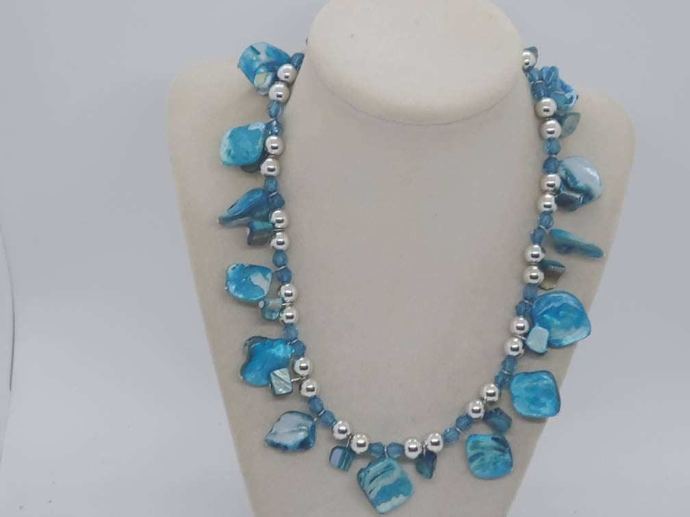 Blue Shell Necklace for Her Shell Necklace Multicolored Necklace for ...