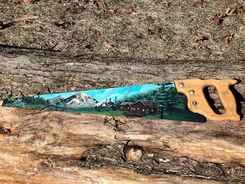 Mountain Forest Getaway Hand Painted Original Hand Saw - Etsy