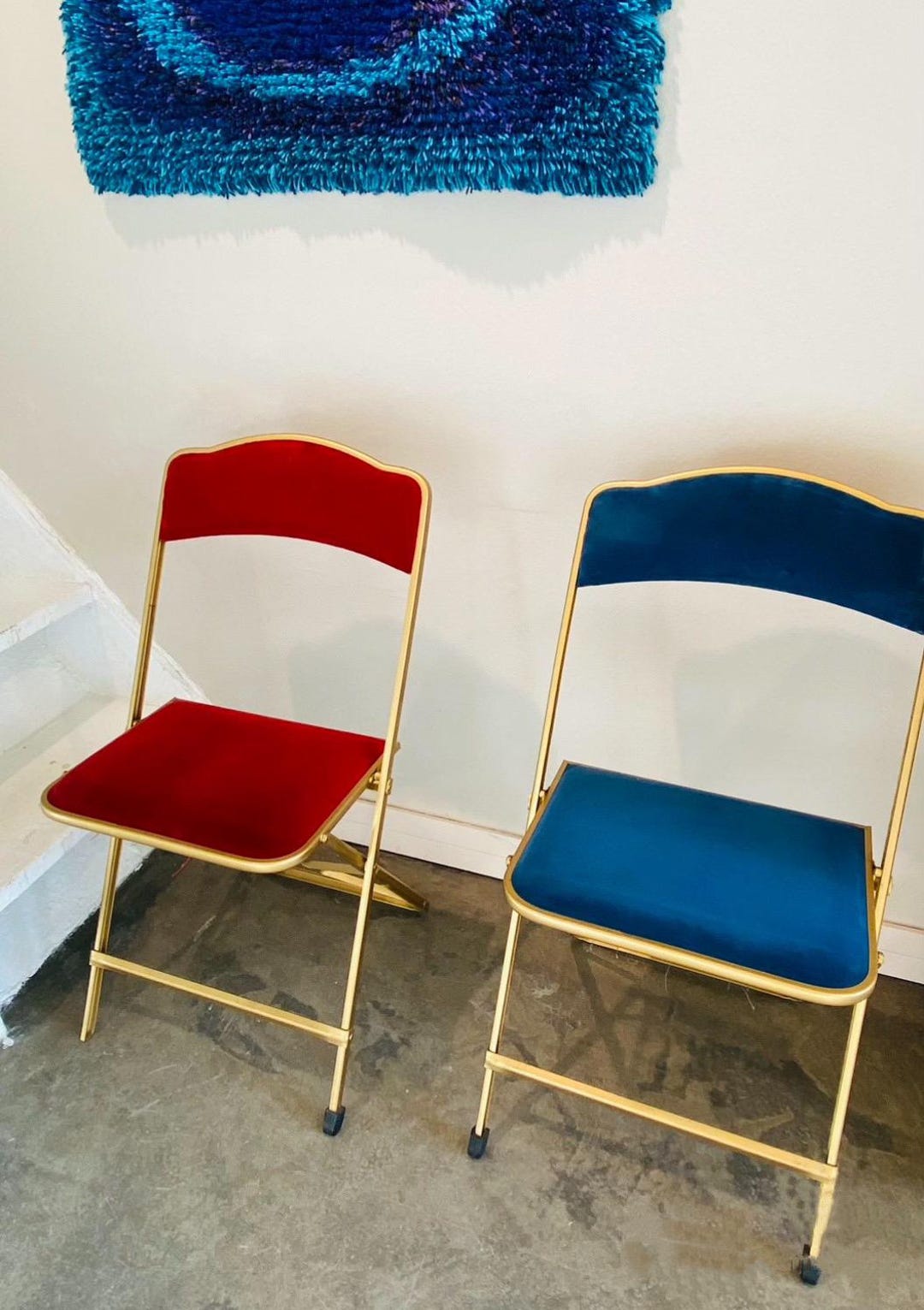 A Pair of Very Beautiful Vintage Velvet Folding Chairs Made by A. Fritz ...