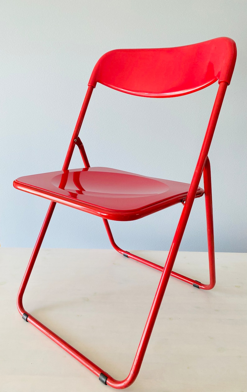 Vintage Red Folding Chair Named “ Ted”made From Metal and Plastic by ...