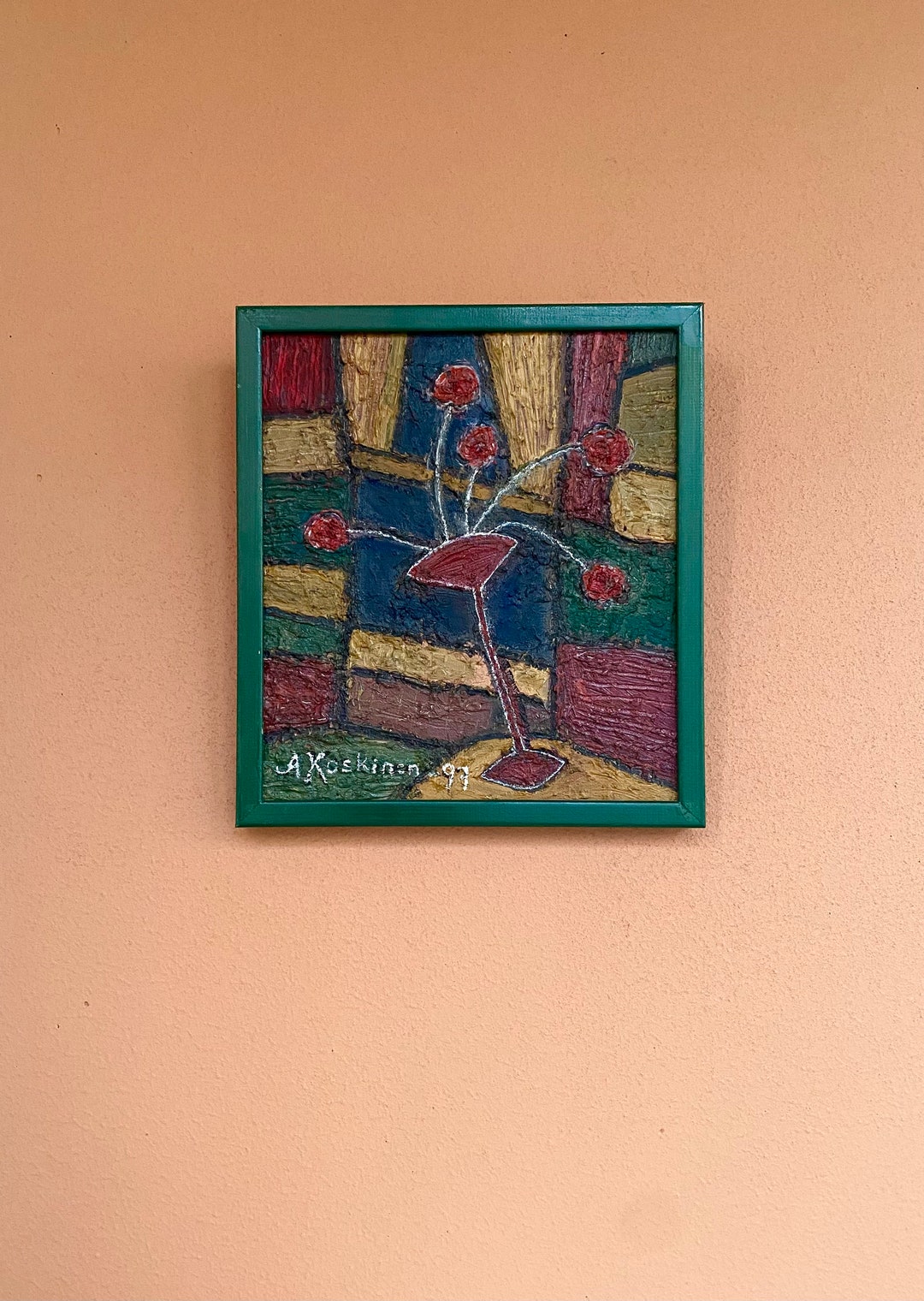 Signed Finnish Abstract Oil Painting by Artist A.koskinen, 1997, Made ...