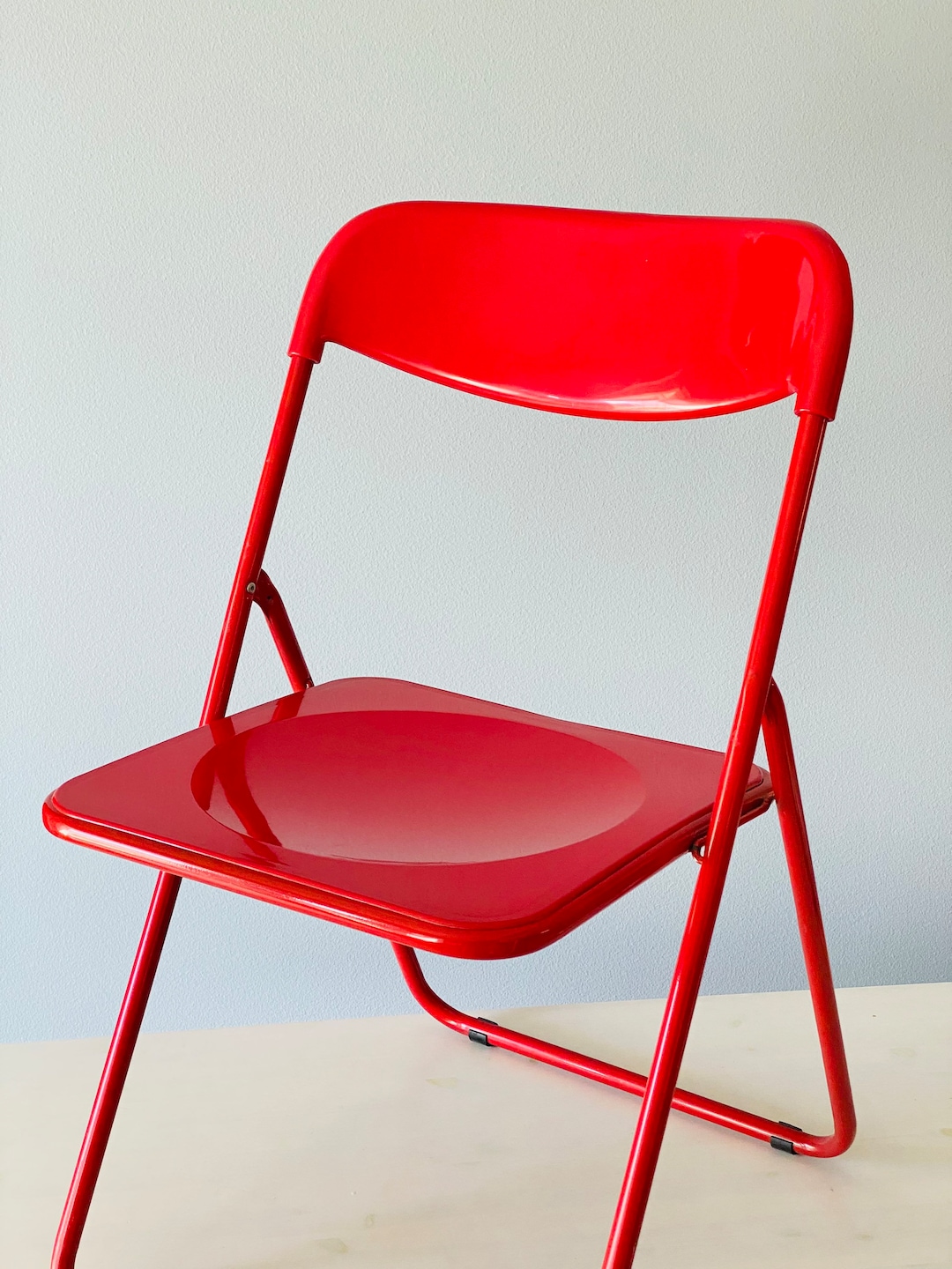 Vintage Red Folding Chair Named “ Ted”made From Metal and Plastic by ...