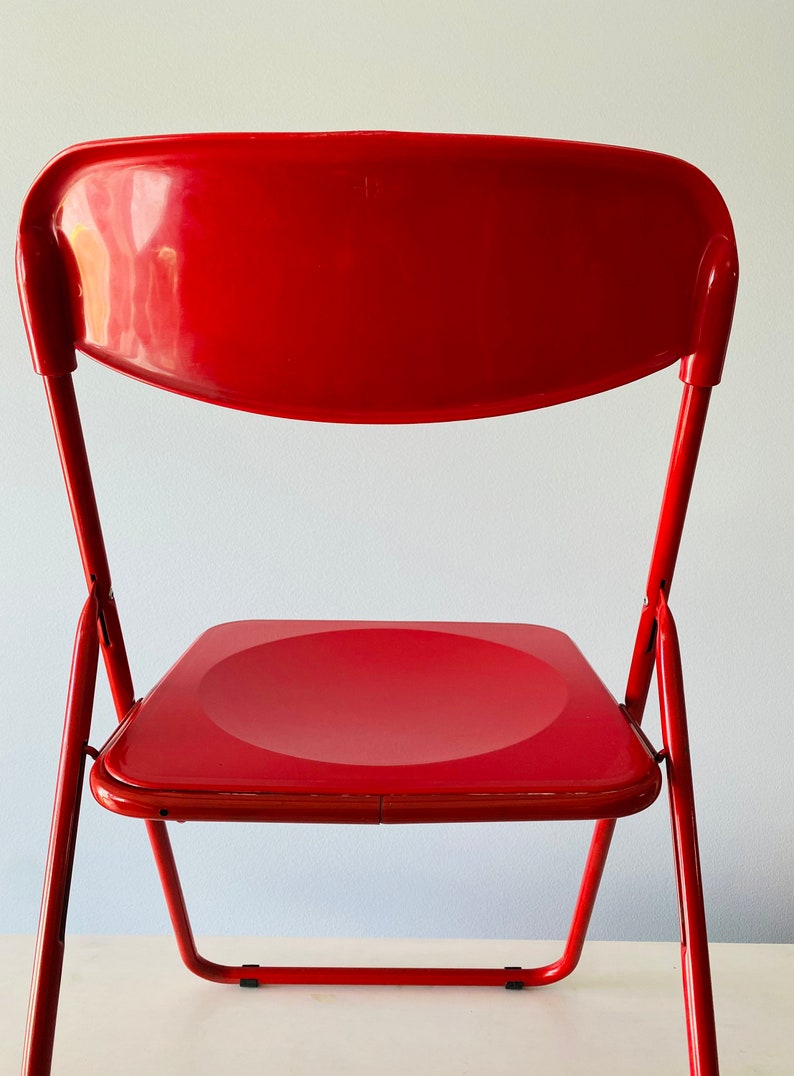 Vintage Red Folding Chair Named “ Ted”made From Metal and Plastic by ...