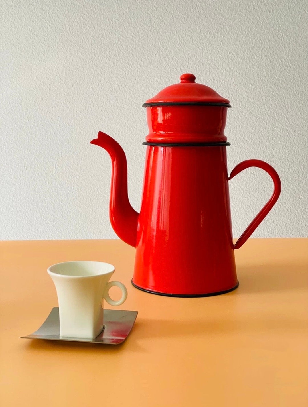 Vintage French Red Enamel Coffee Coffee/tea Pot - Etsy