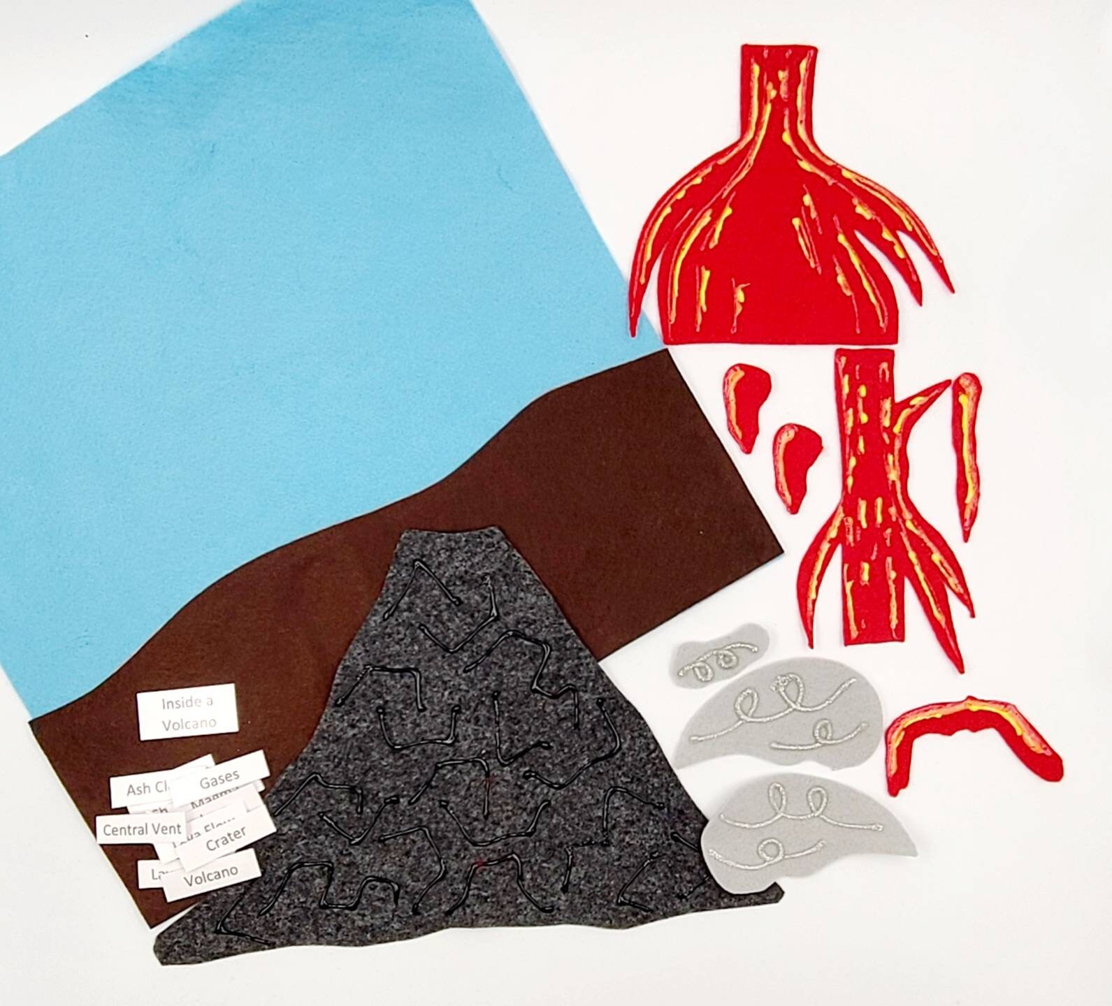 Volcano felt set volcano felt board part of a volcano | Etsy