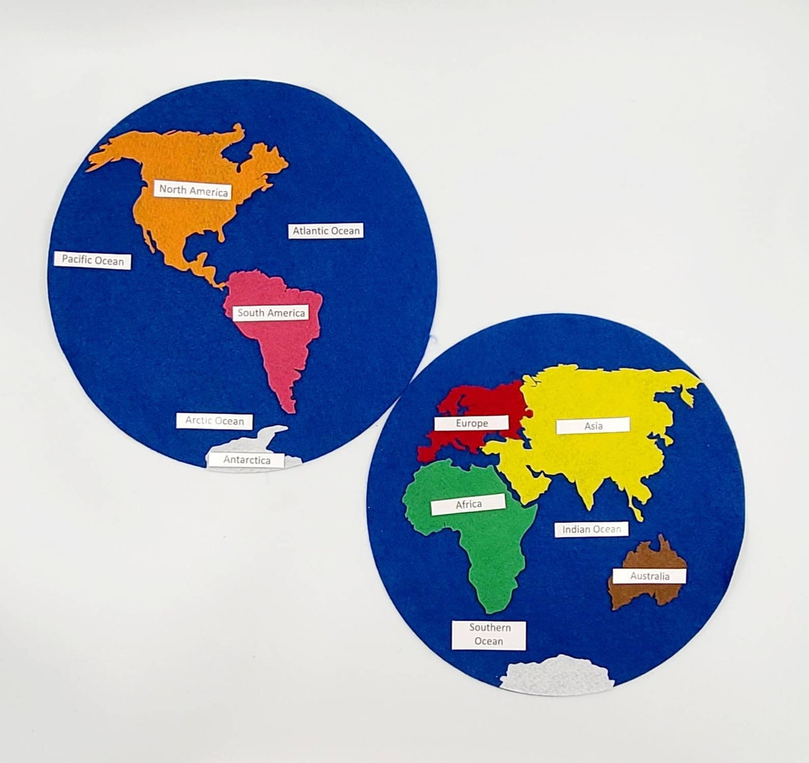 Continent Felt Set Montessori Continents - Etsy