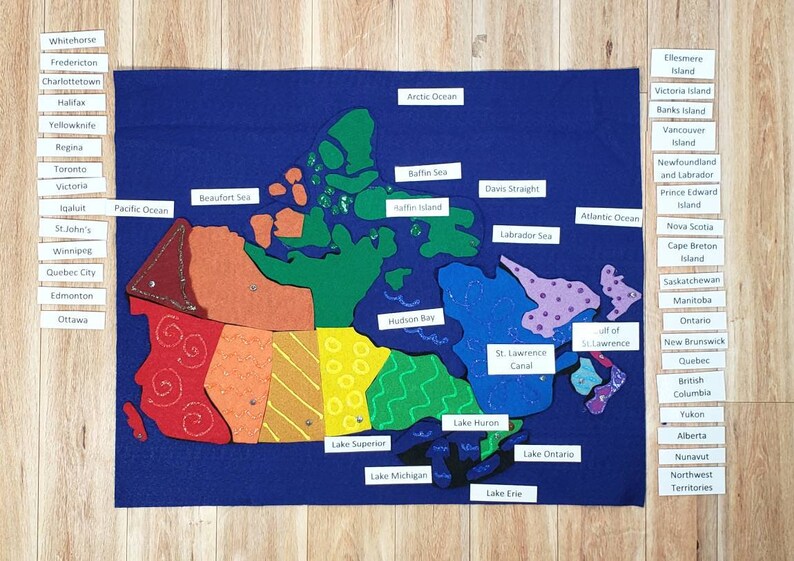 Map of Canada Felt Set Provinces Bodies of Water | Etsy