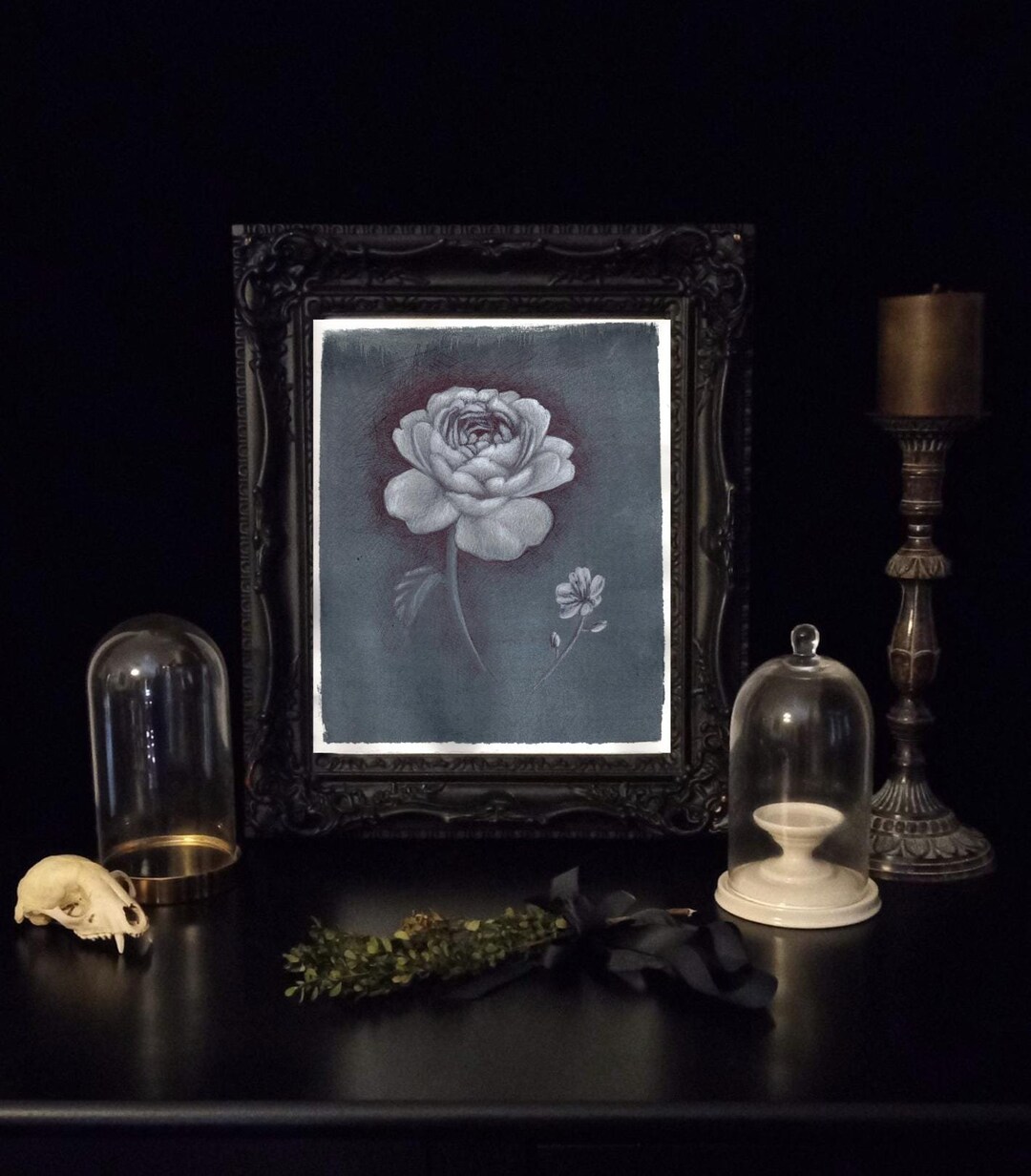 Print of Original Rose Drawing, Romantic Flower Drawing, Gothic Rose ...