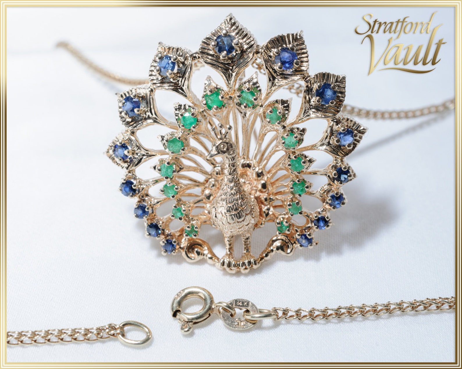 Igor Carl Faberge Signed Sapphire & Emerald Peacock Brooch/pendant ...