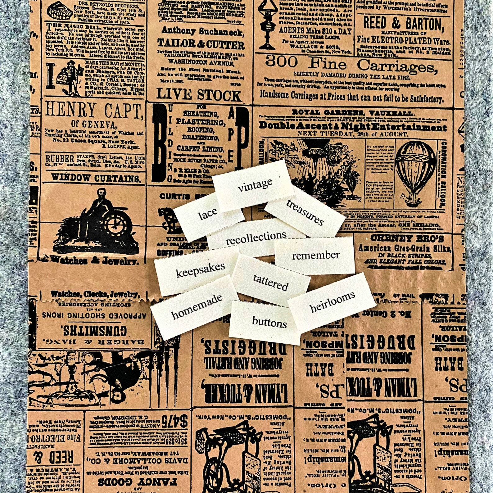 Vintage Word Mini Word Tile Set / Set of 10 Word Tiles / Fabric Printed ...