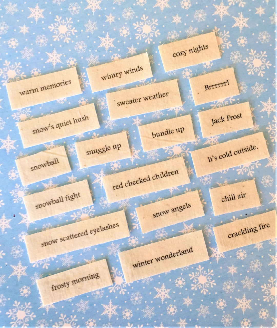 Winter Word Tiles # 1 / 19 Word Tiles / Words on Fabric / Fabric Word ...