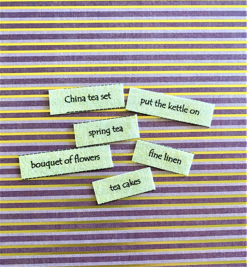 Tea Time Word Tiles / Words on Fabric / Junk Journal / Scrap Journal ...