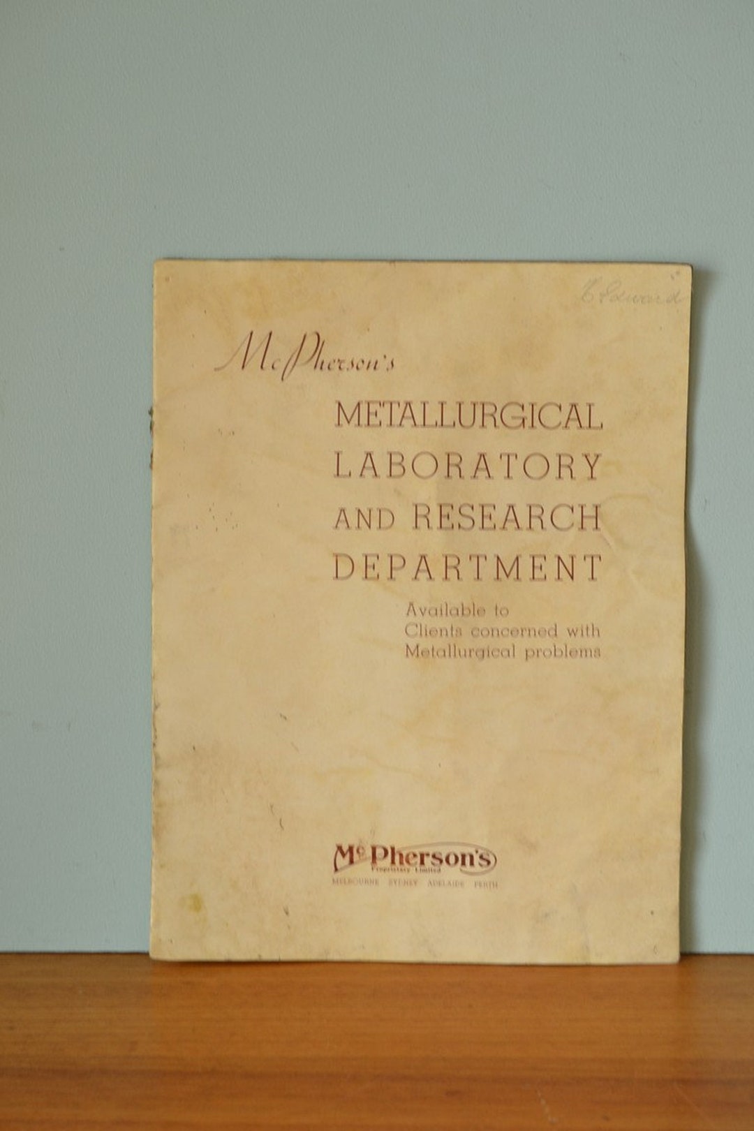 Vintage Book Mcphersons Metallurgical Laboratory & Research Department ...