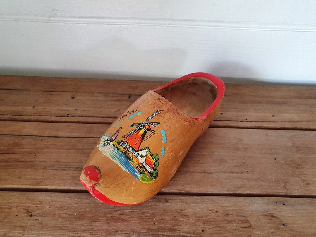 Vintage Holland Dutch Wooden Clog Hand Painted Wind Mill Souviner YLBT9 ...