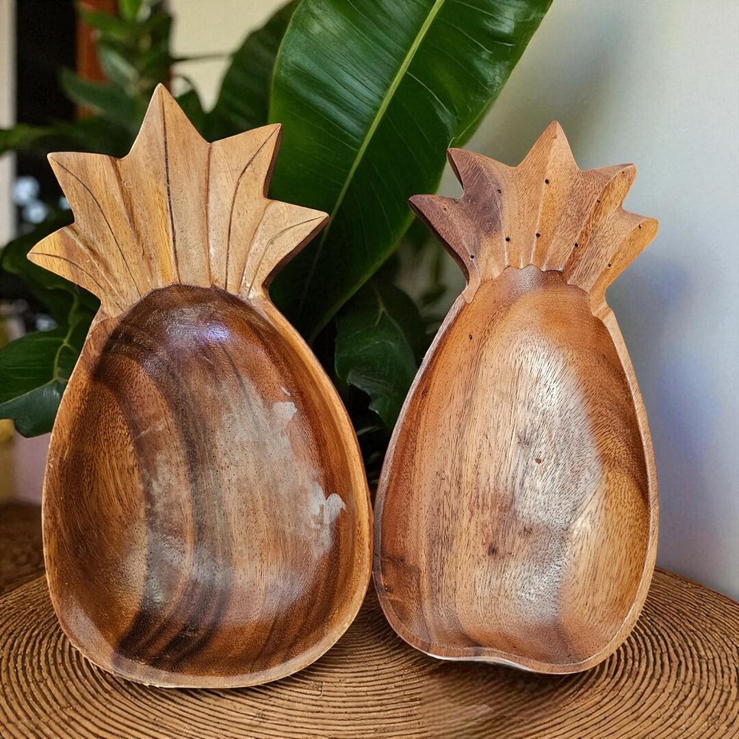 Vintage Wooden Pineapple Bowls Monkey Pod Toothpick Holder & Plaque 1978 D1-T1 - Etsy