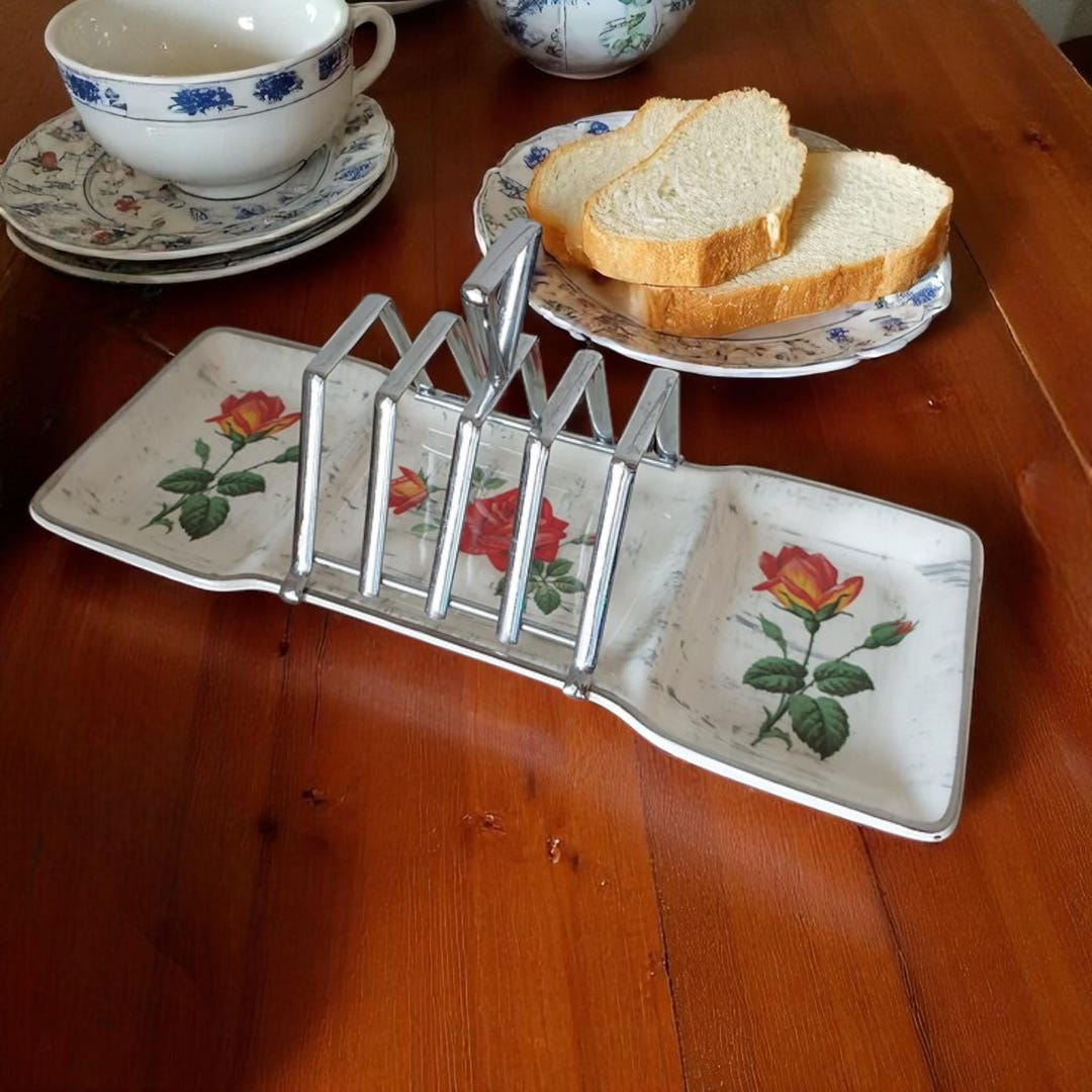 Vintage Ceramic Toast Rack Midwinter Red Roses Serving Tray Breakfast ...