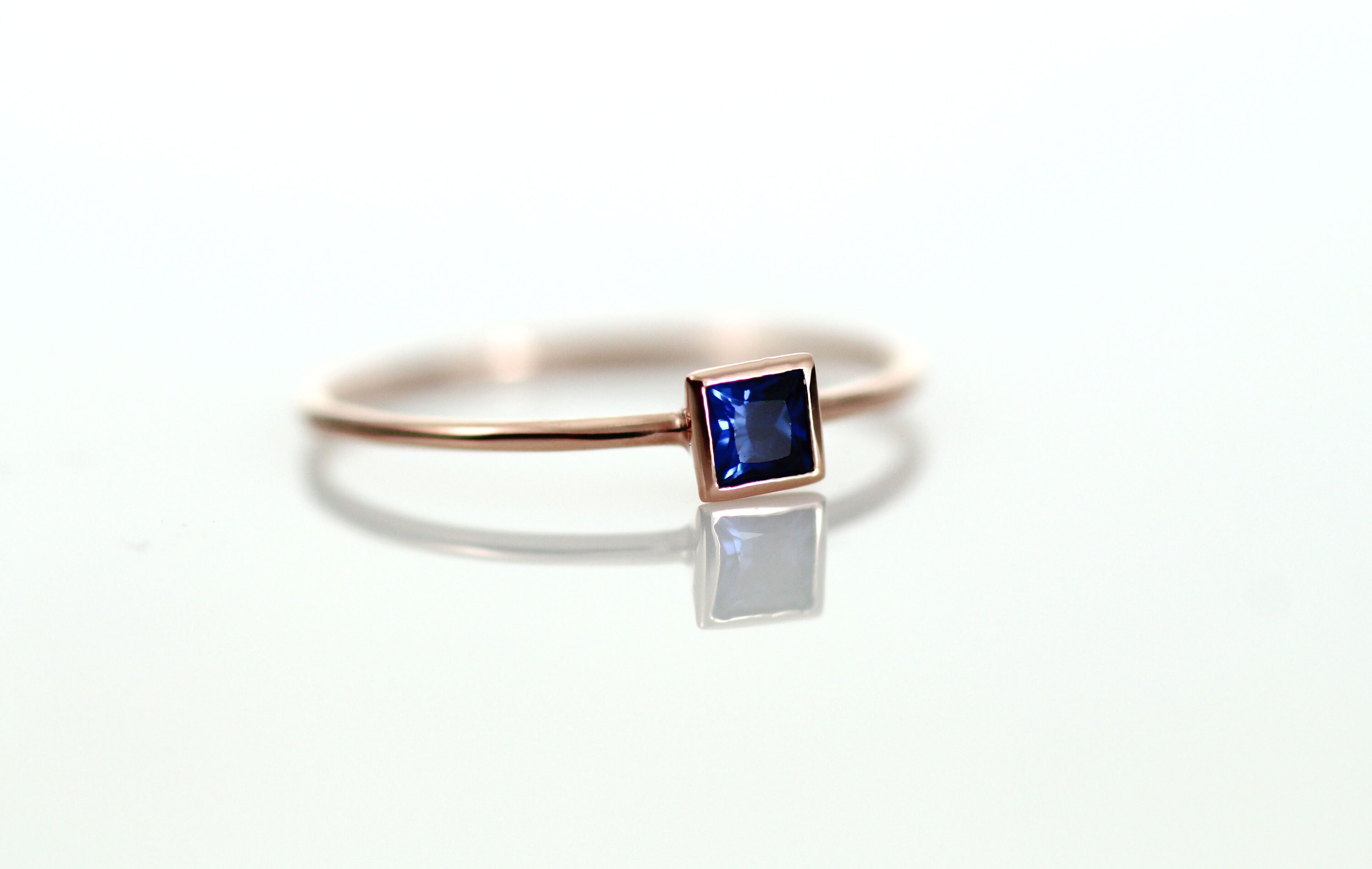 Sapphire Ring Square / Blue Sapphire Ring Gold / Square Ring | Etsy