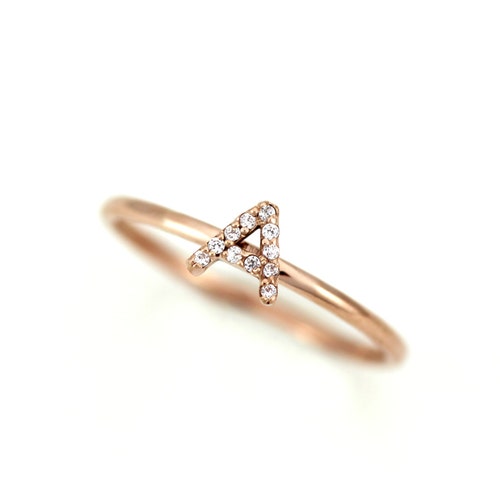 Initial Ring Diamond Initial Ring 14k Solid Gold - Etsy