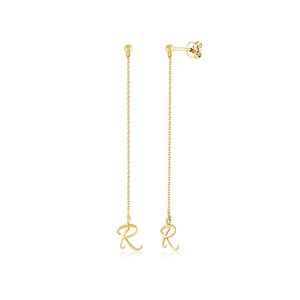 Letter Threader Earring, 14k Solid Gold Earring, Long Chain Letter Earring, Gold Cahin Initial ...