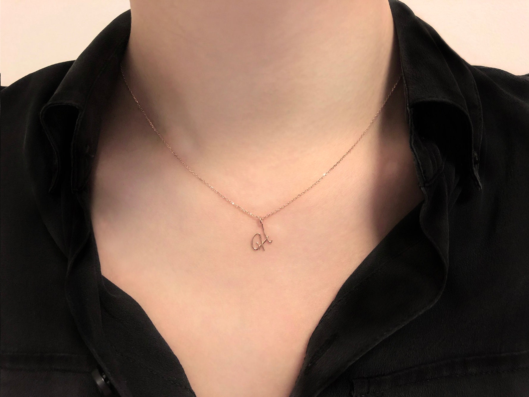 Letter Necklace / 14K Solid Gold / Gold Chain Letter Necklace | Etsy