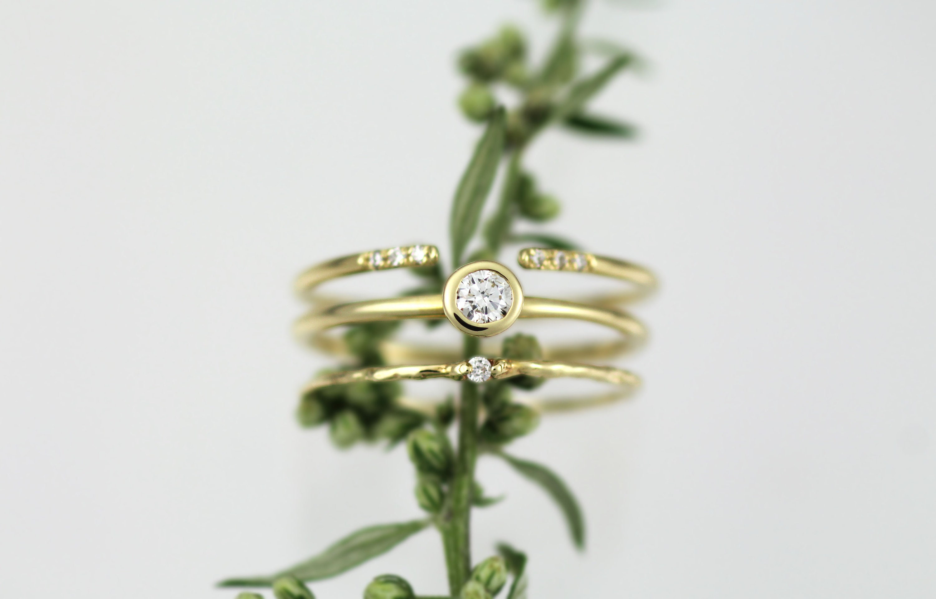 Thin Gold Ring, Simple Gold Ring, Diamond Gold Ring, Diamond Branch ...