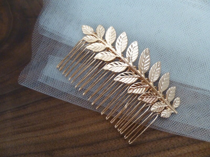 Rose Gold Wedding Hair Comb Rose Gold Bridal Hair Comb Laurel Leaf Hair ...