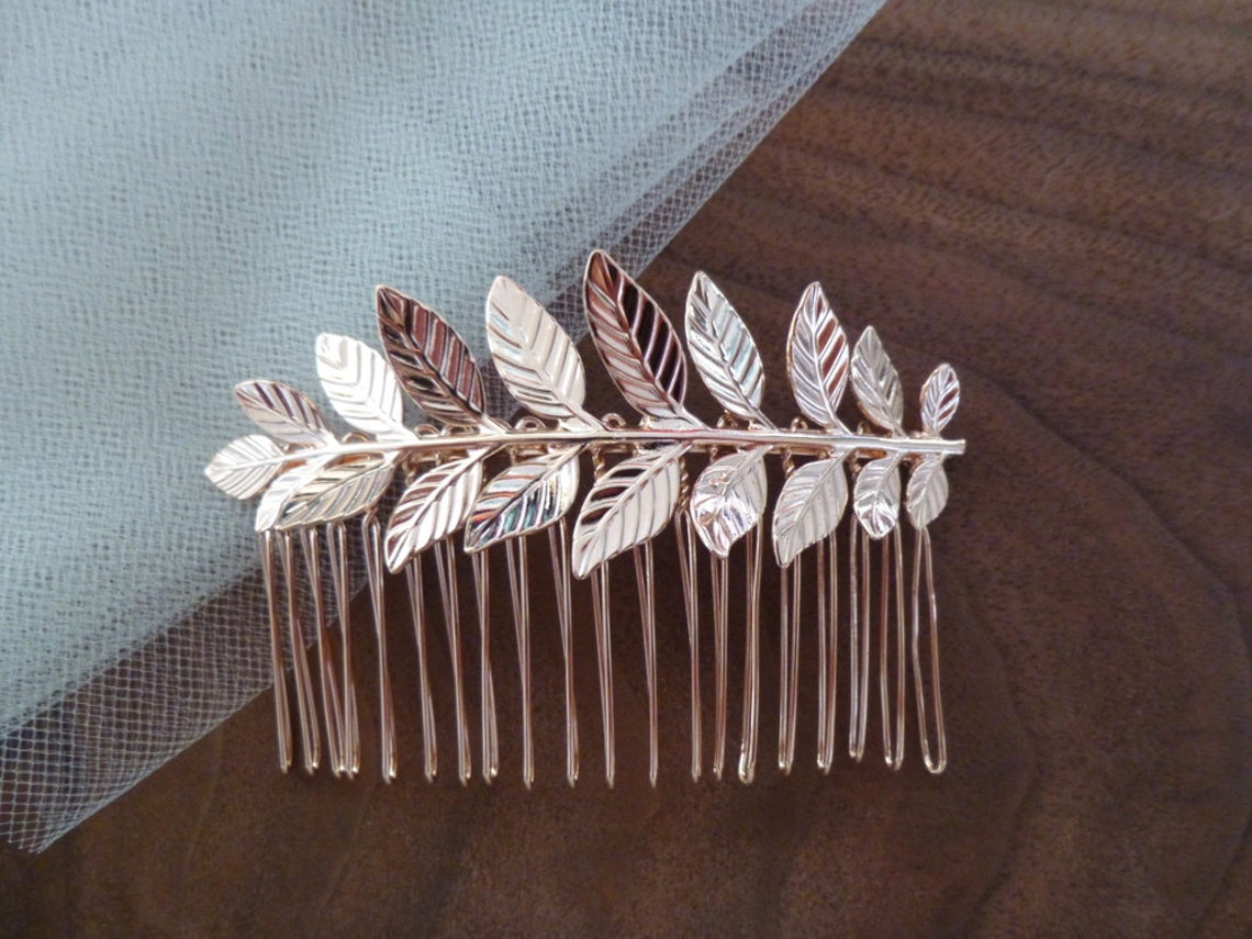 Rose Gold Wedding Hair Comb Rose Gold Bridal Hair Comb Laurel Leaf Hair ...