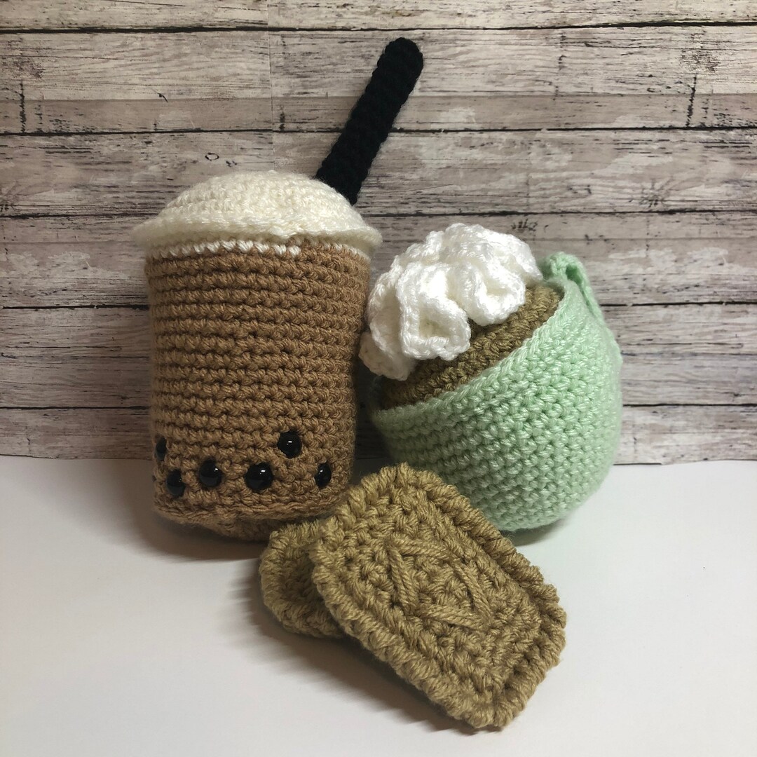 Boba Tea and Teacup Pretend Play Handmade Crochet Mini Set - Etsy