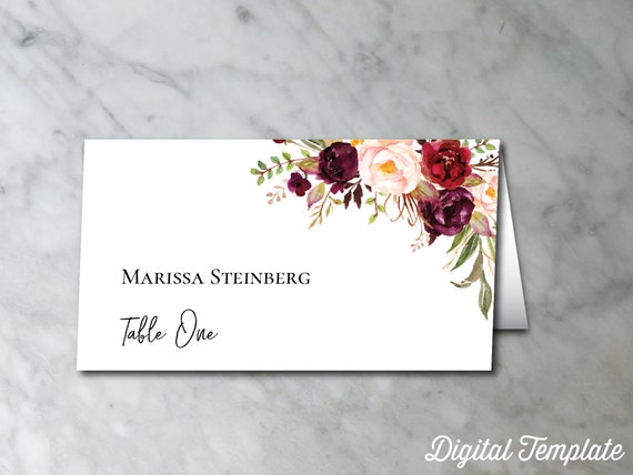 Fall Floral Place Cards Template: Editable Place Cards Canva | Etsy
