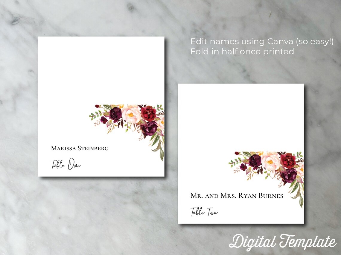 Fall Floral Place Cards Template: Editable Place Cards Canva | Etsy