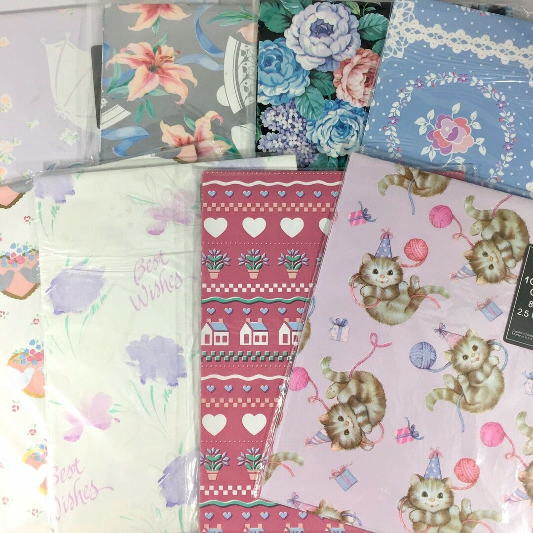 Vintage Carlton Cards Gift Wrap: Floral, Wedding, Birthday - Lot of 8 ...