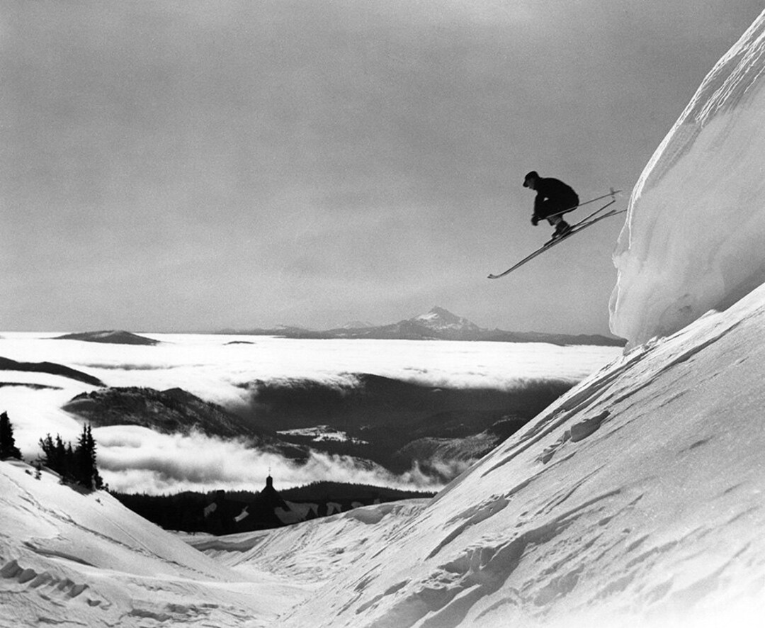 Ski Jumping Mount Hood With Timberline Lodge, Oregon (black and White ...