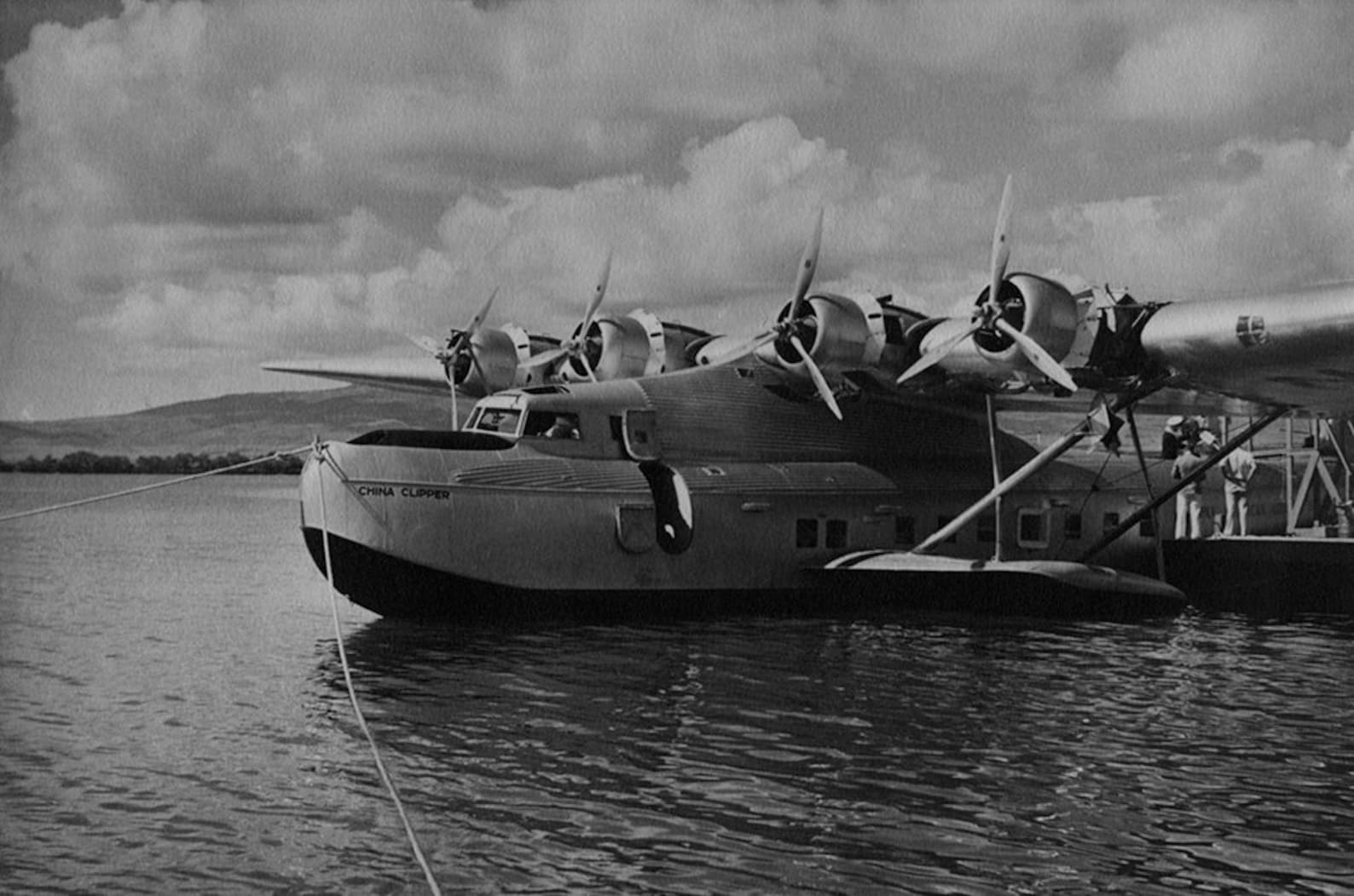 China Clipper Flying Boat on a Layover, Pearl Harbor, Hawaii (black and ...