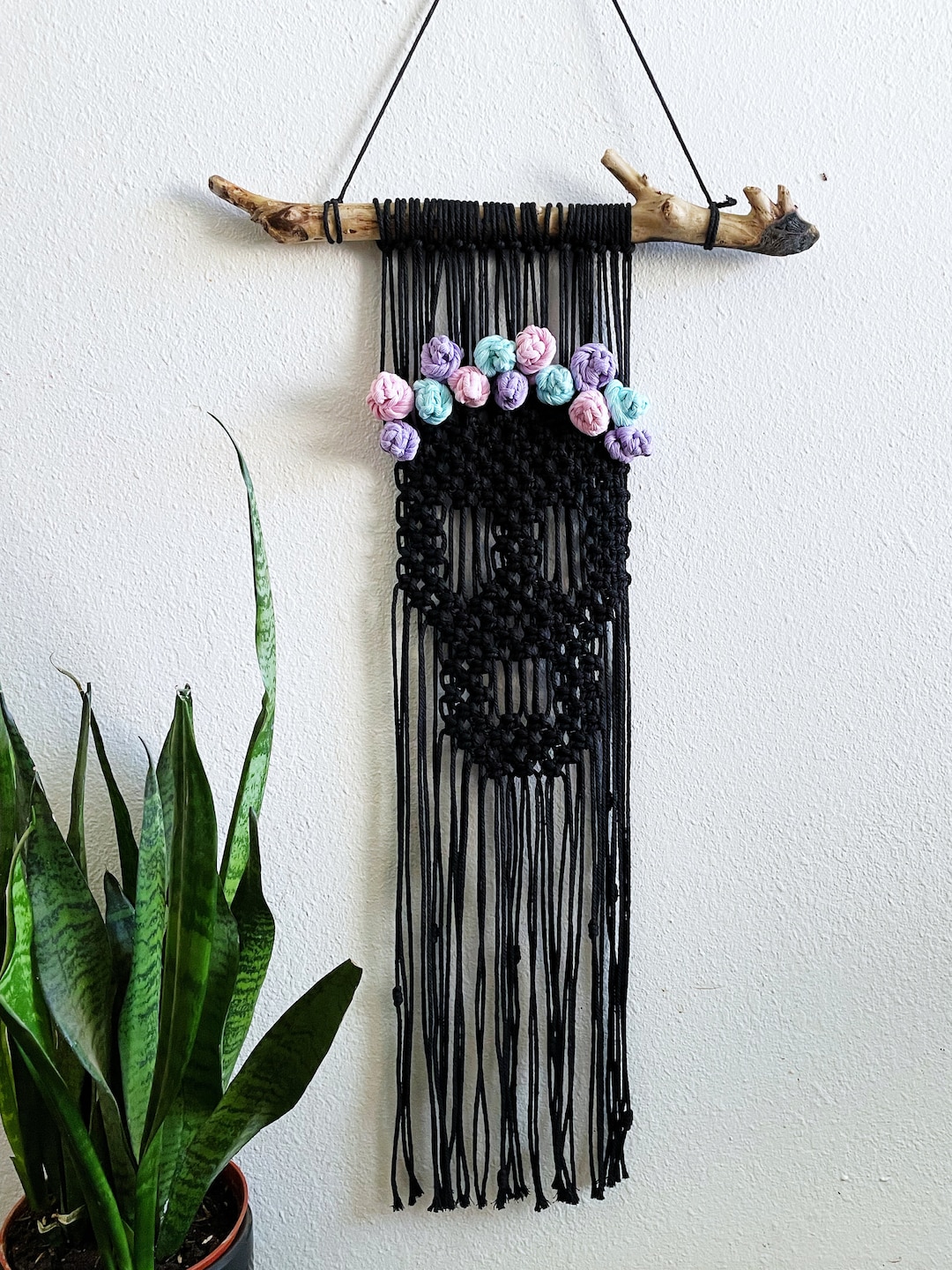 Black Skull Macrame Wall Hanging//halloween Macrame//boho Halloween ...