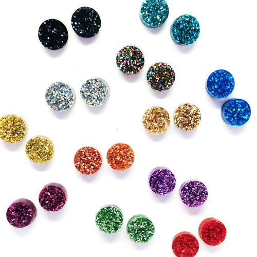 Tiny Glitter Dots Glitter Stud Earrings Colourful Glitter - Etsy