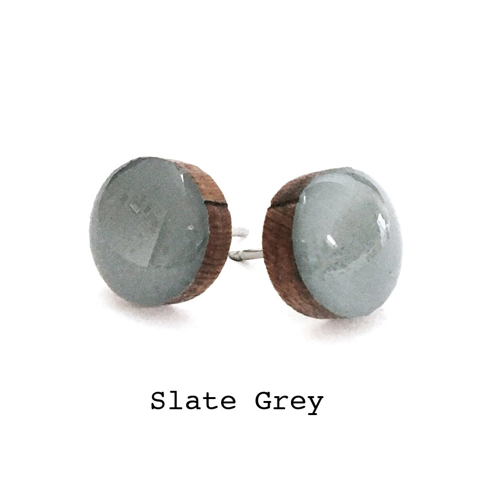 Slate Grey Solid Colour Stud Earring Grey Stud Earring | Etsy