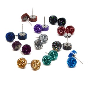 Tiny Glitter Dots Glitter Stud Earrings Colourful Glitter Studs Rainbow Glitter Studs Silver ...