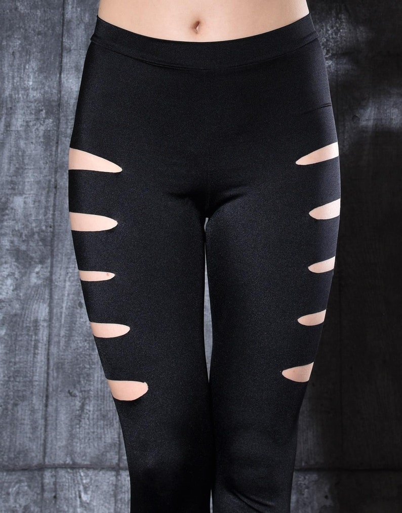 Black Leggings Pantyhose Side Ripped Black Leggings - Etsy