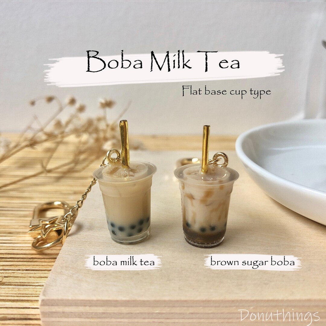 Boba Milk Tea Keychain Flat Base Type With 14k Gold Plated Findings ...