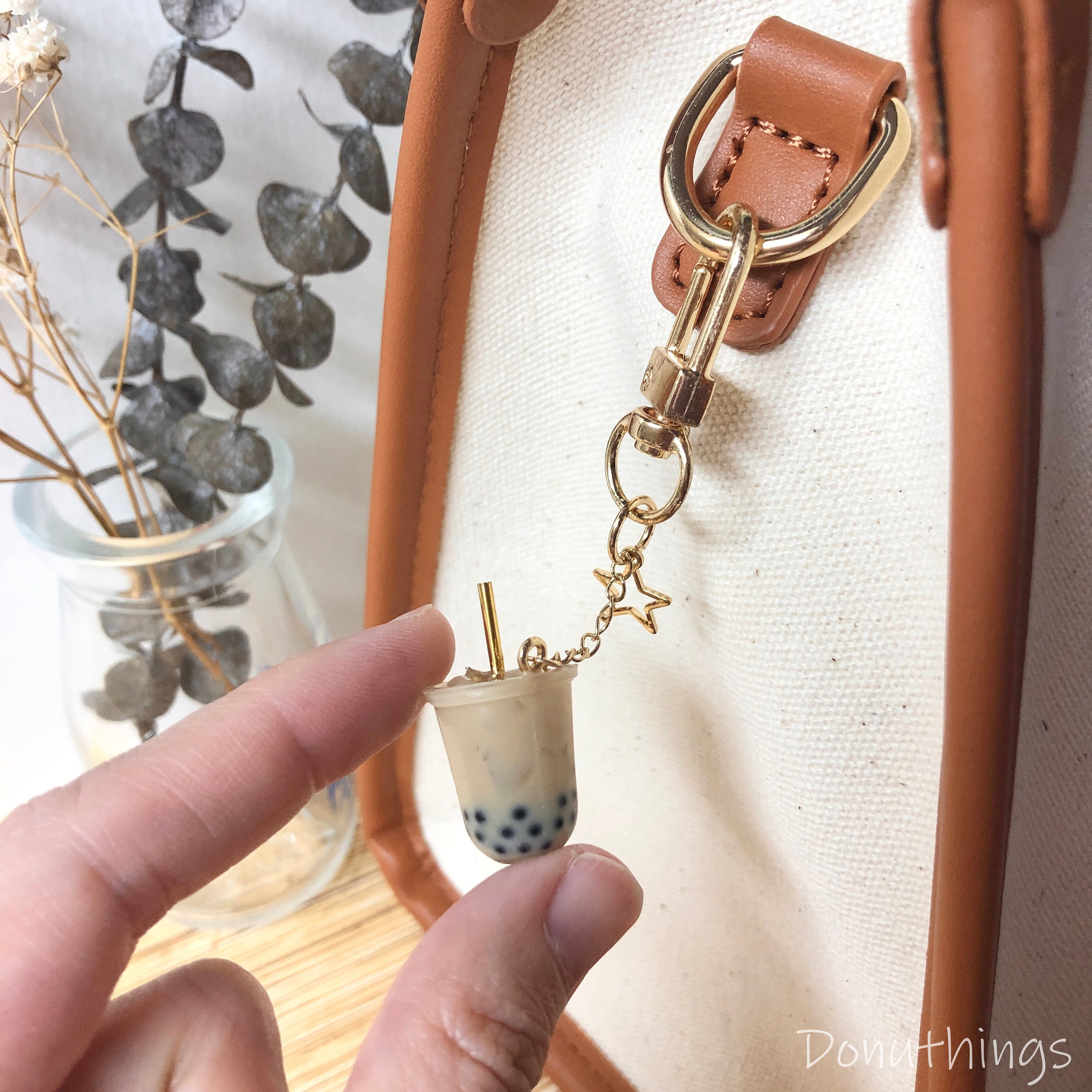 Boba Milk Tea Keychain With 14k Gold Plated Findings, Anti-tarnish ...