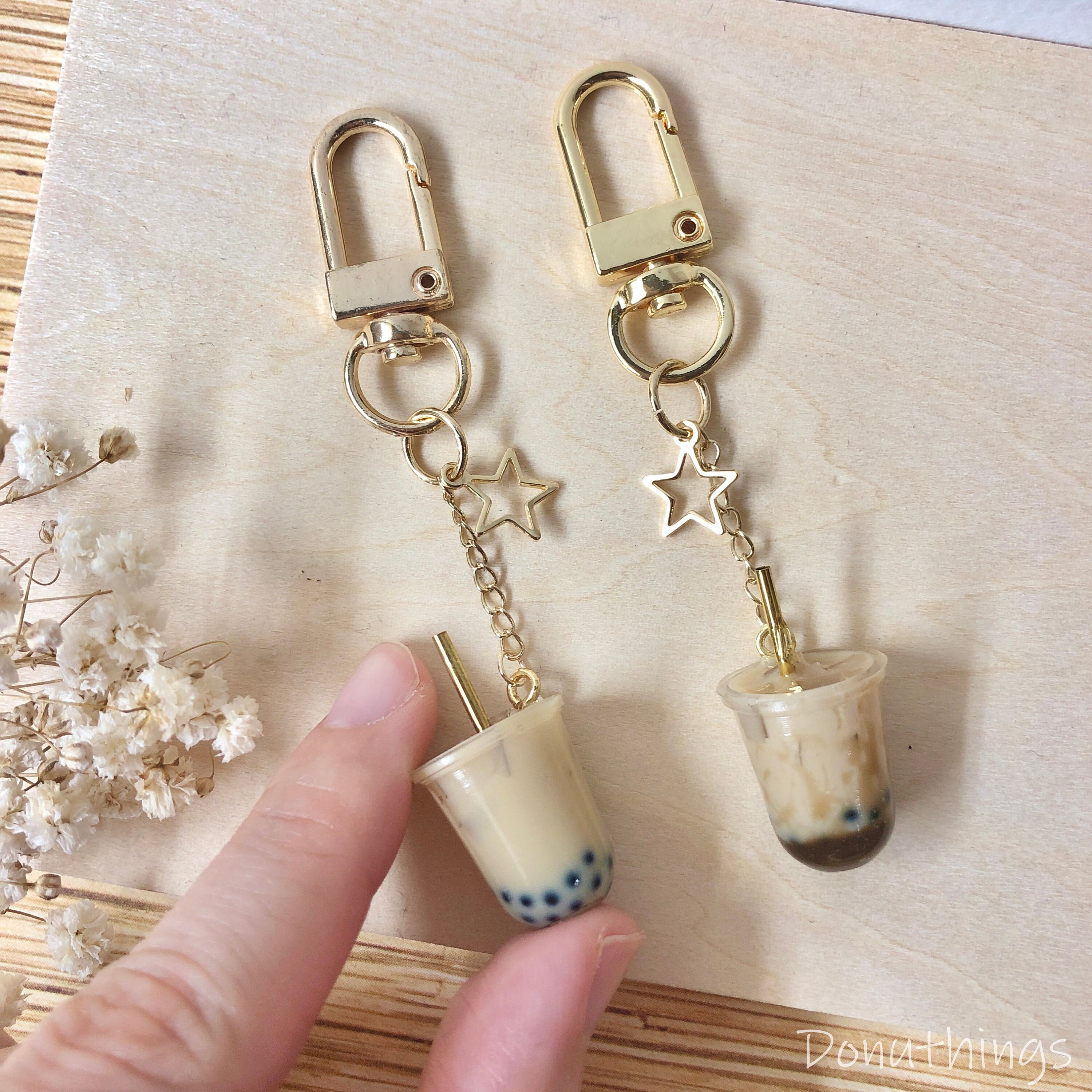 Boba Milk Tea Keychain With 14k Gold Plated Findings, Anti-tarnish ...