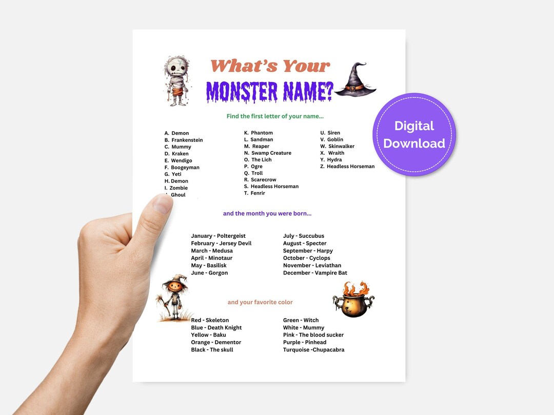 Printable Halloween Monster Name Game/halloween Party Printable/monster ...