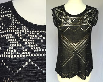 Black crochet top | Etsy
