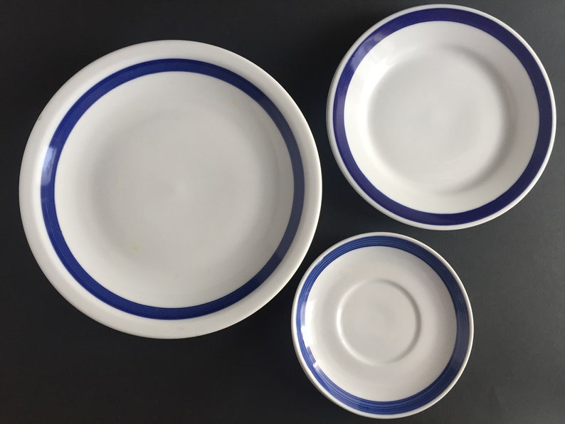 80s Retro 6 Piece Set With Blue Rim Dinner Plates Salad - Etsy