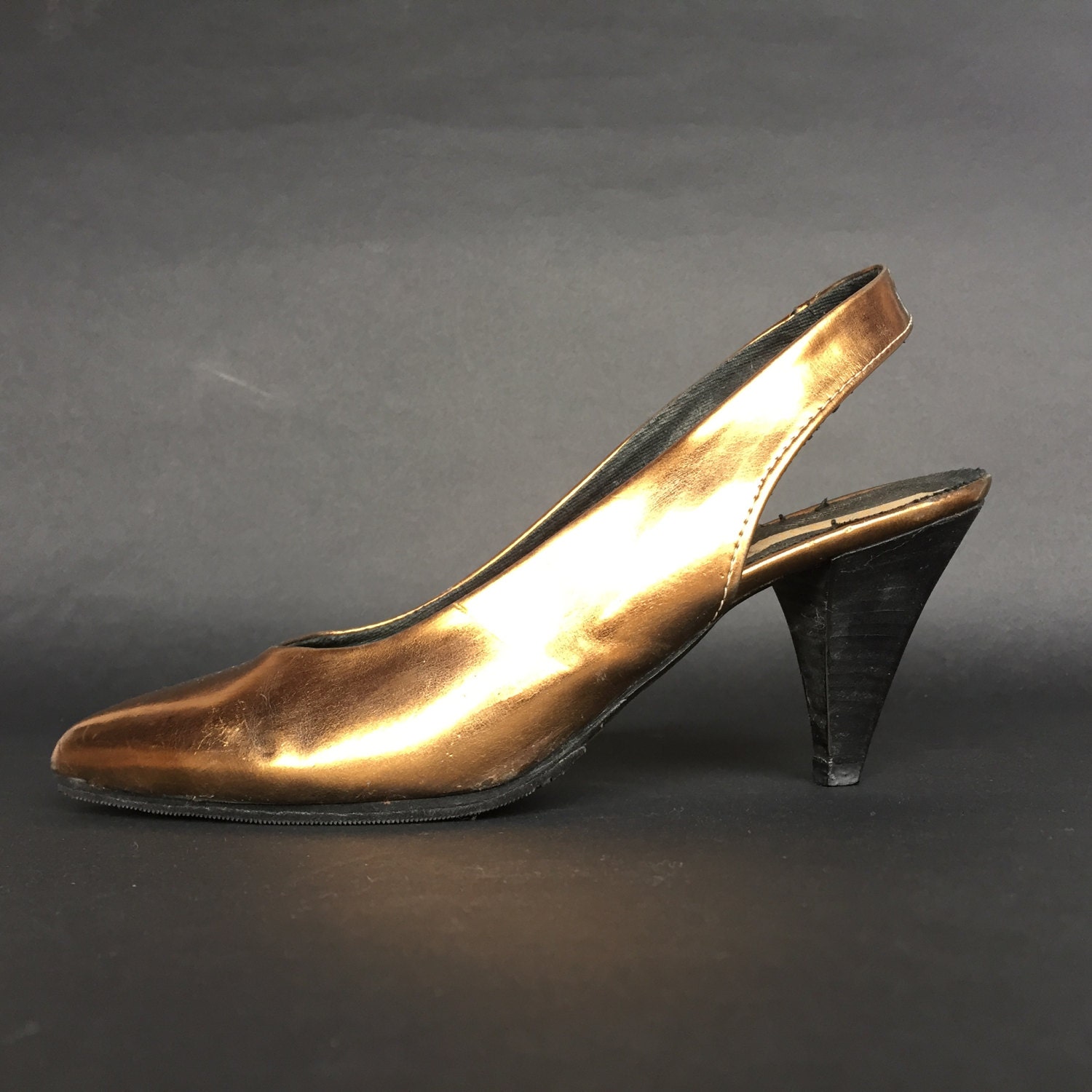 80s Retro Metallic Gold Leather Stiletto Pumps Almond Toe - Etsy